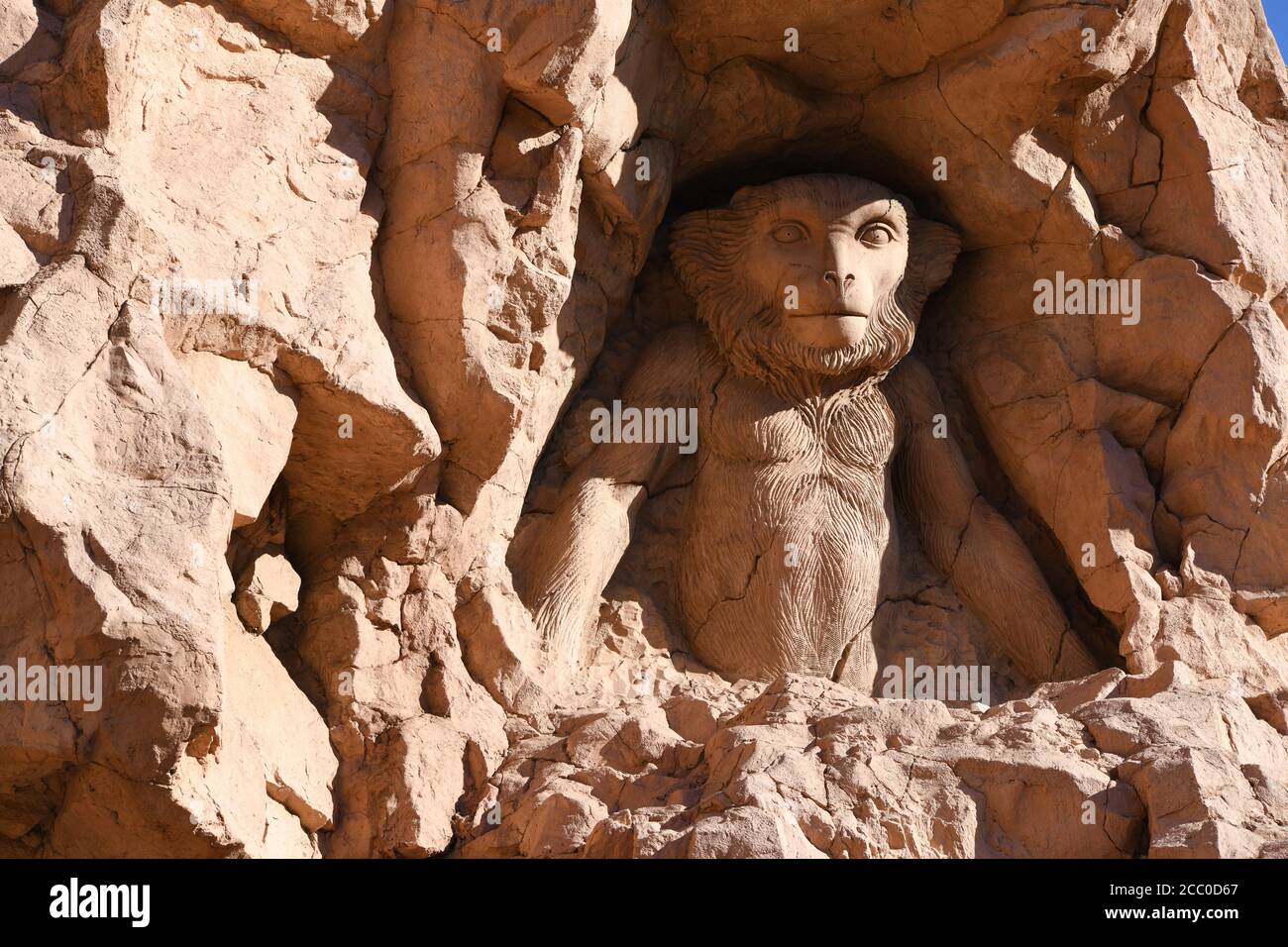 Sculpture of monkey at the Bridge of Time. Valley of the waves, Sun ...