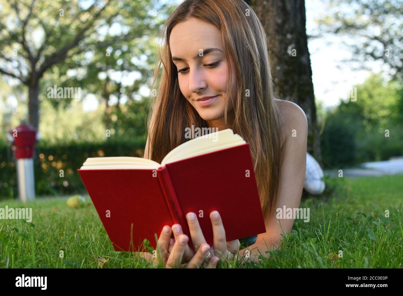 Beautiful girl reading a book in nature Stock Photo - Alamy