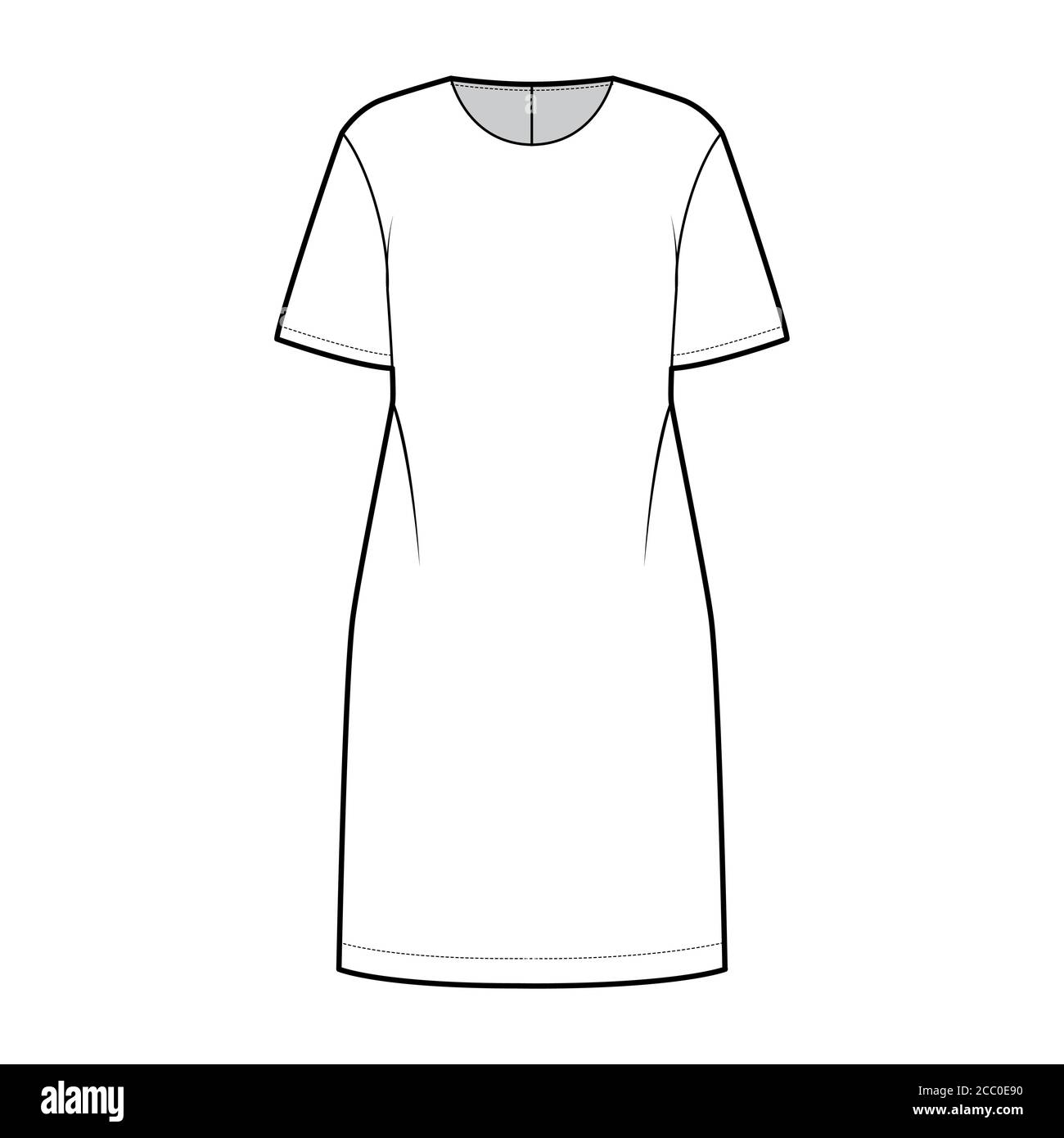 Oversized tunic technical fashion illustration with round neck, elbow ...