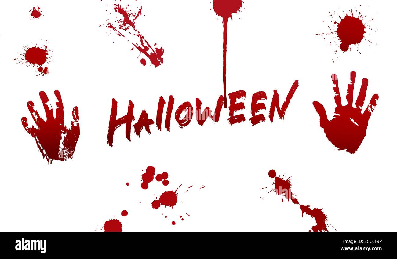 Halloween blood. Set of various blood splatter and Halloween lettering ...