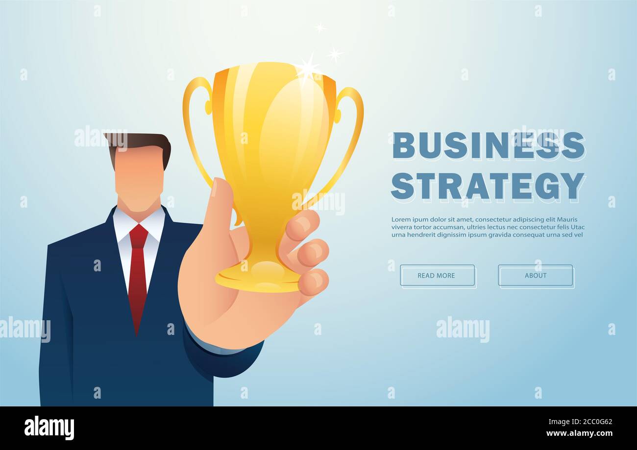 Businessman holding gold trophy. Concept of win and success Stock Photo ...