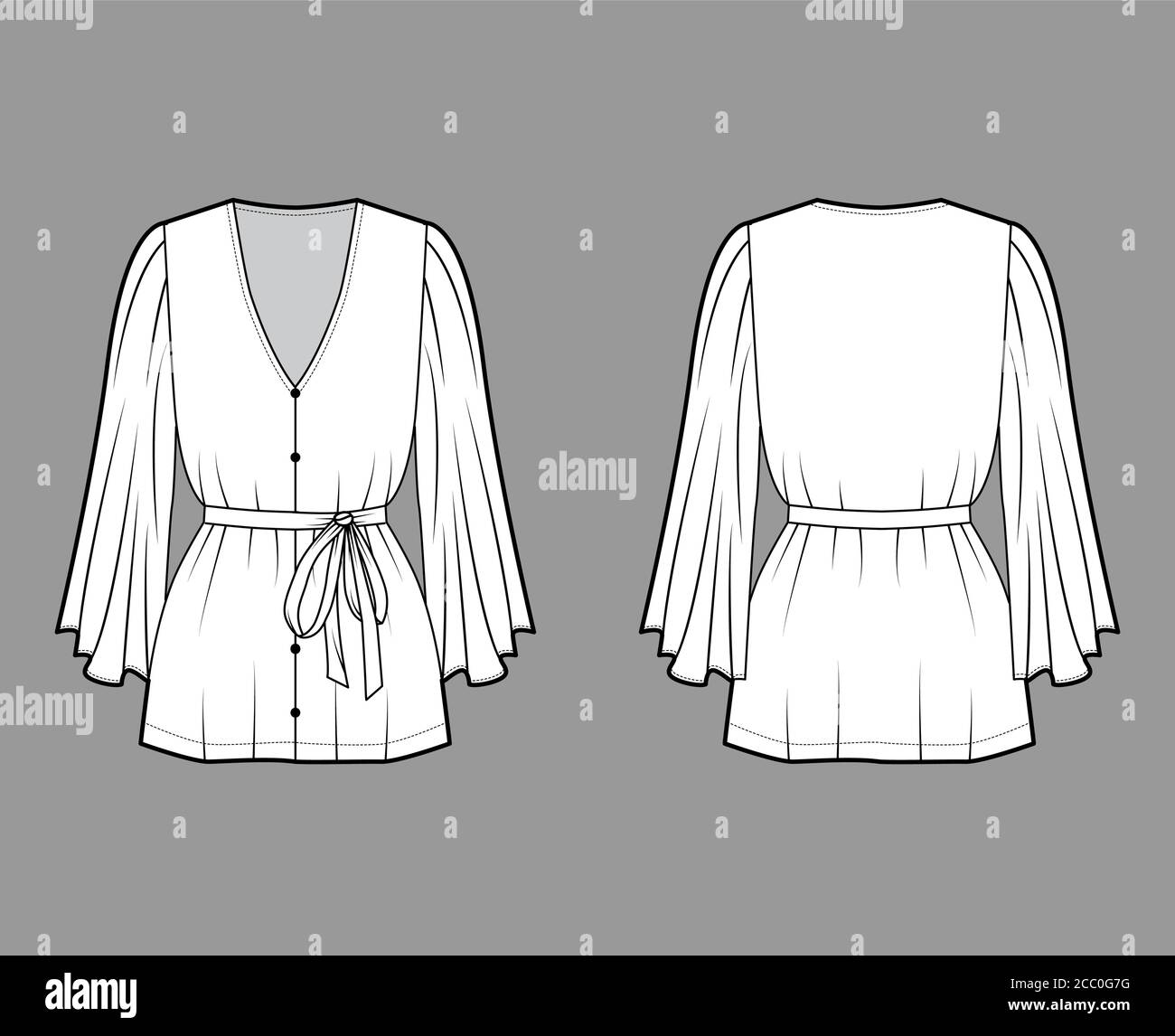 Blouse technical fashion illustration with long circle sleeves ...