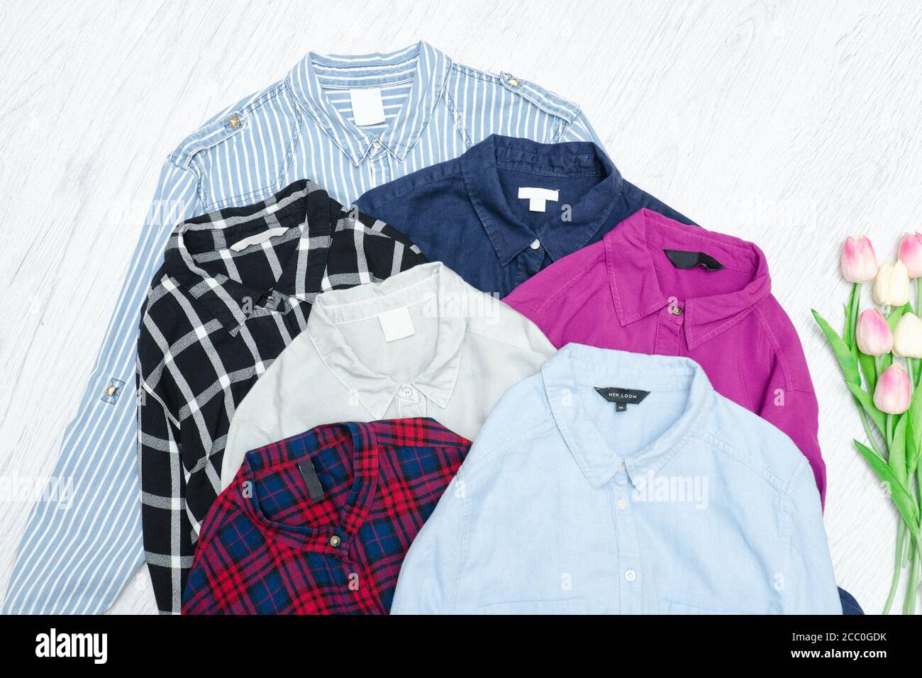 Five colorful shirts, assortment. Fashion Concept Stock Photo - Alamy