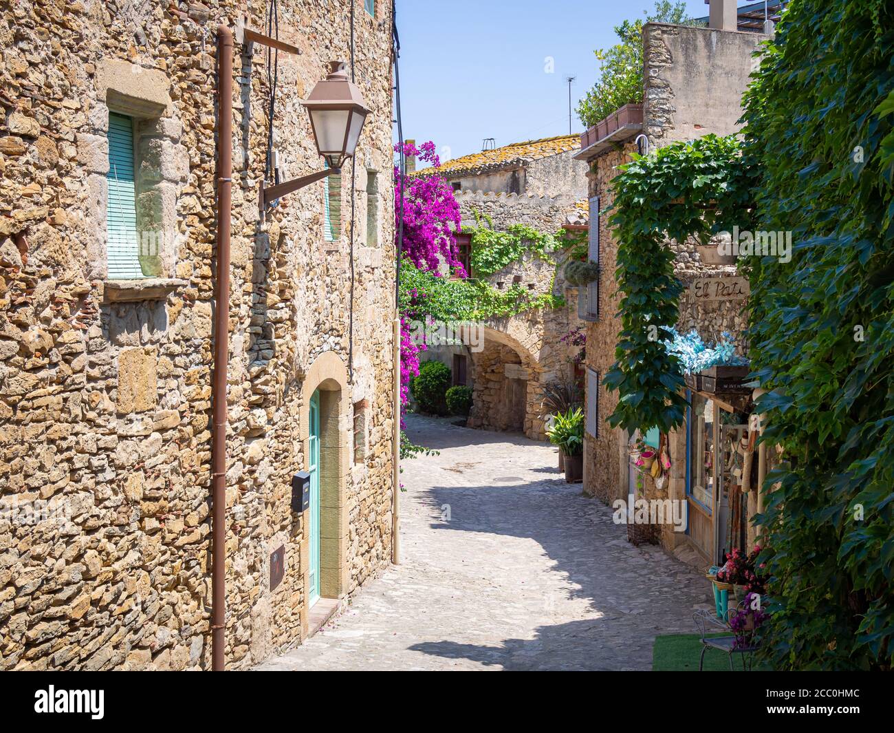 Medieval architecture street in Peratallada town in Catalonia, Spain ...