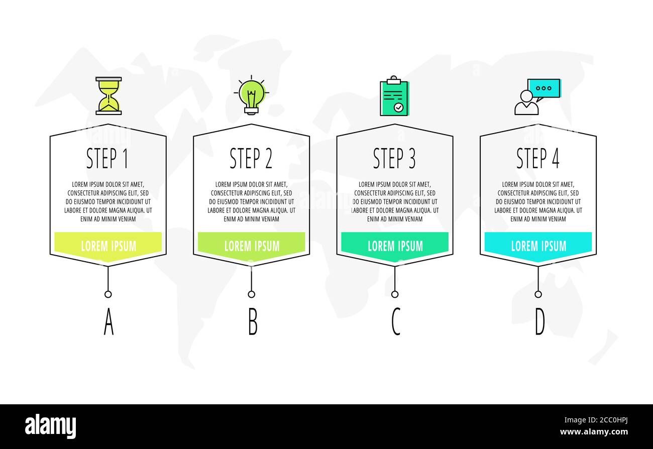 Vector infographics with 4 steps, labels. Line template. Used for ...