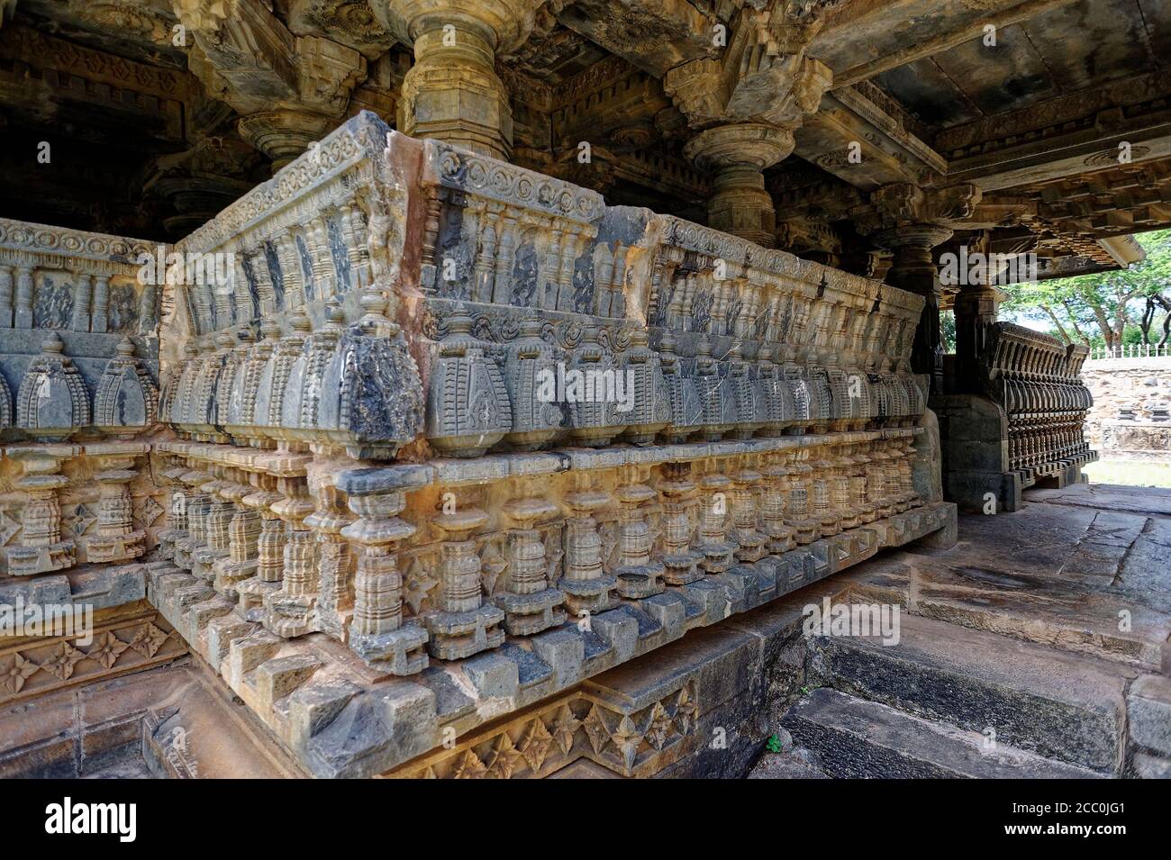 Parapet wall reliefs of Nagareshvara temple at Bankapura Stock Photo ...