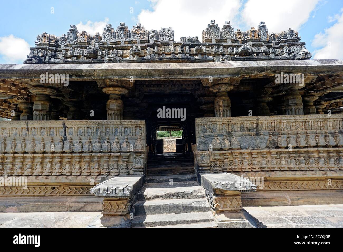 Parapet wall reliefs of Nagareshvara temple at Bankapura Stock Photo ...