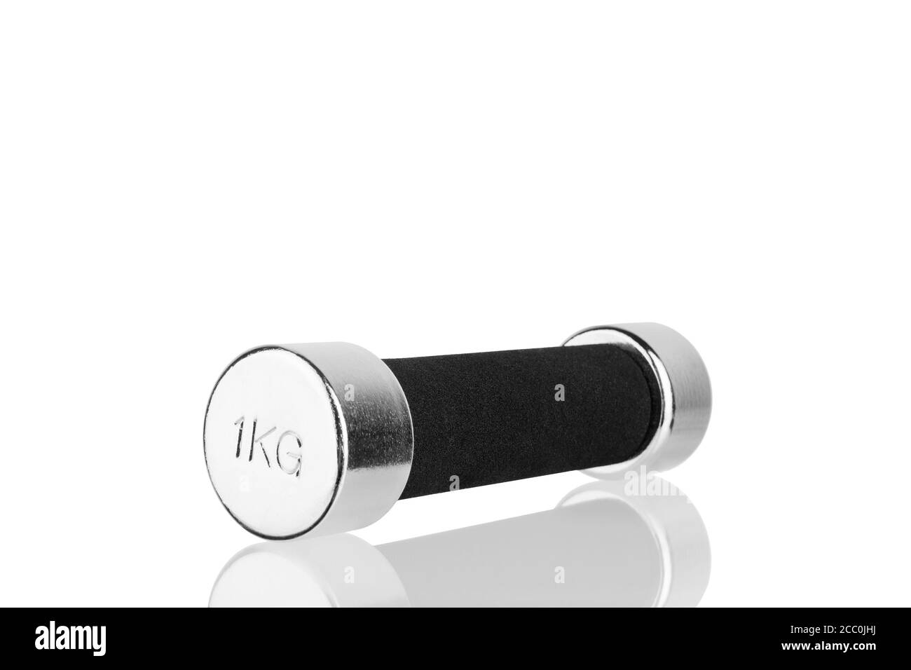 One kilogram weight dumbbell on white background & reflection isolated ...