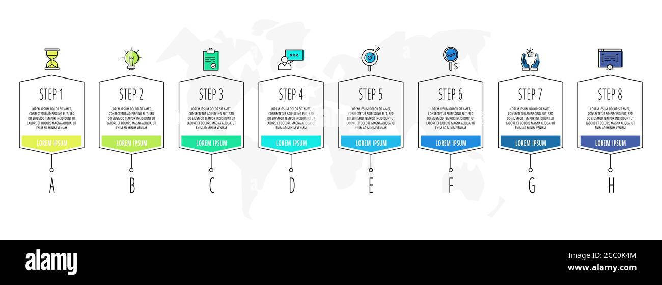 Vector infographics with 8 steps, labels. Line template. Used for ...