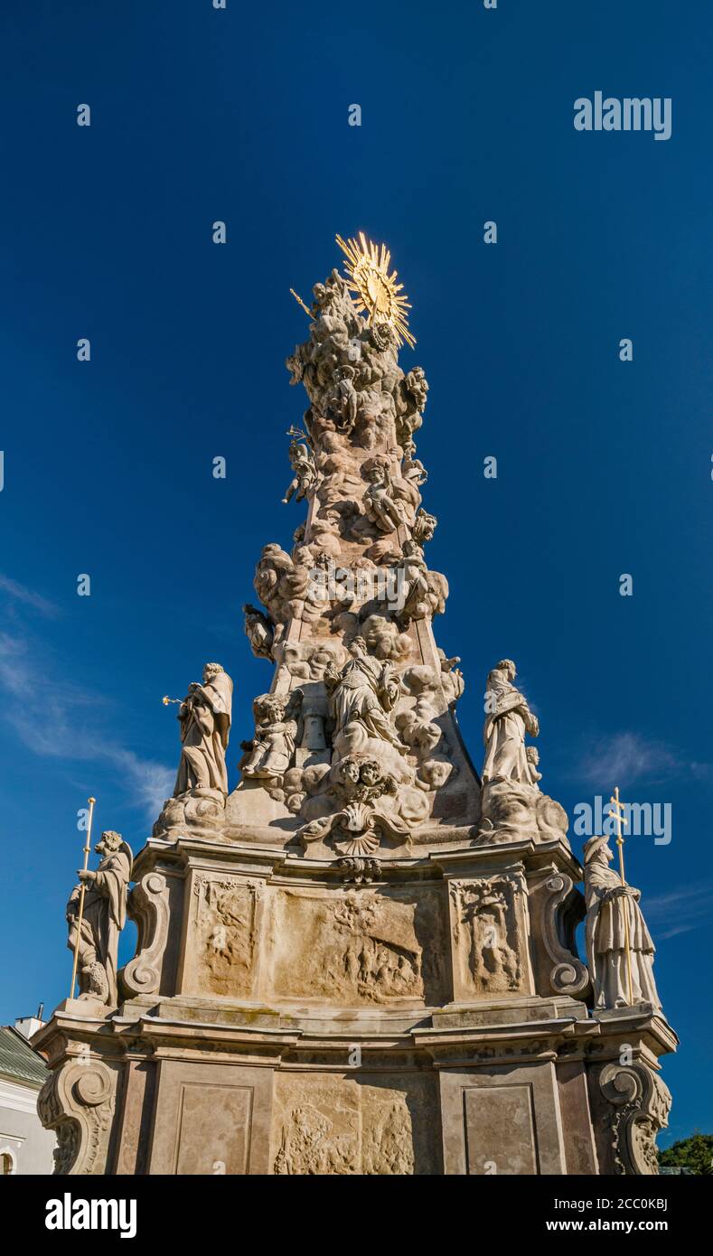 Plague column, 1765, with sunburst at Stefanikovo Namestie, main square in Kremnica, Banska ...
