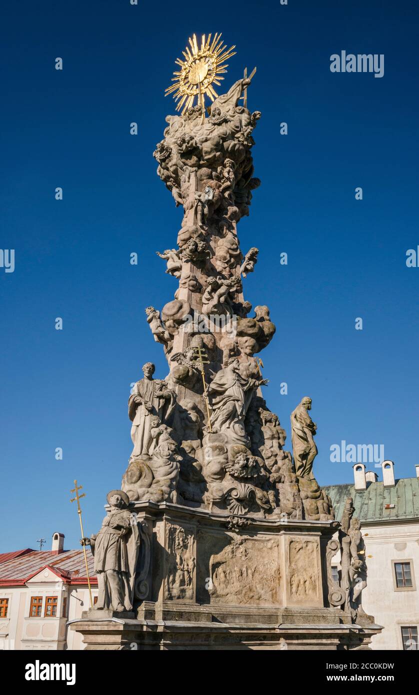 Plague column, 1765, with sunburst at Stefanikovo Namestie, main square in Kremnica, Banska ...