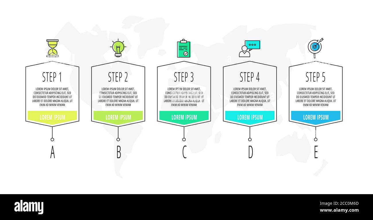 Vector infographics with 5 steps, labels. Line template. Used for diagram, business, web, banner ...