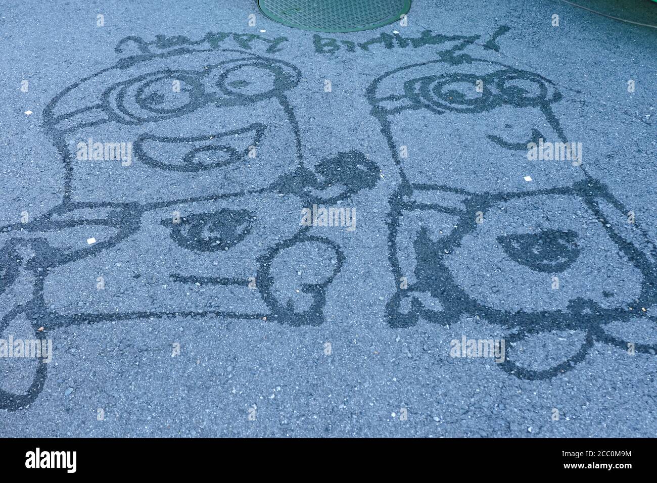 Photo of "HAPPY MINION" Street Water Painting Art, located in Universal ...