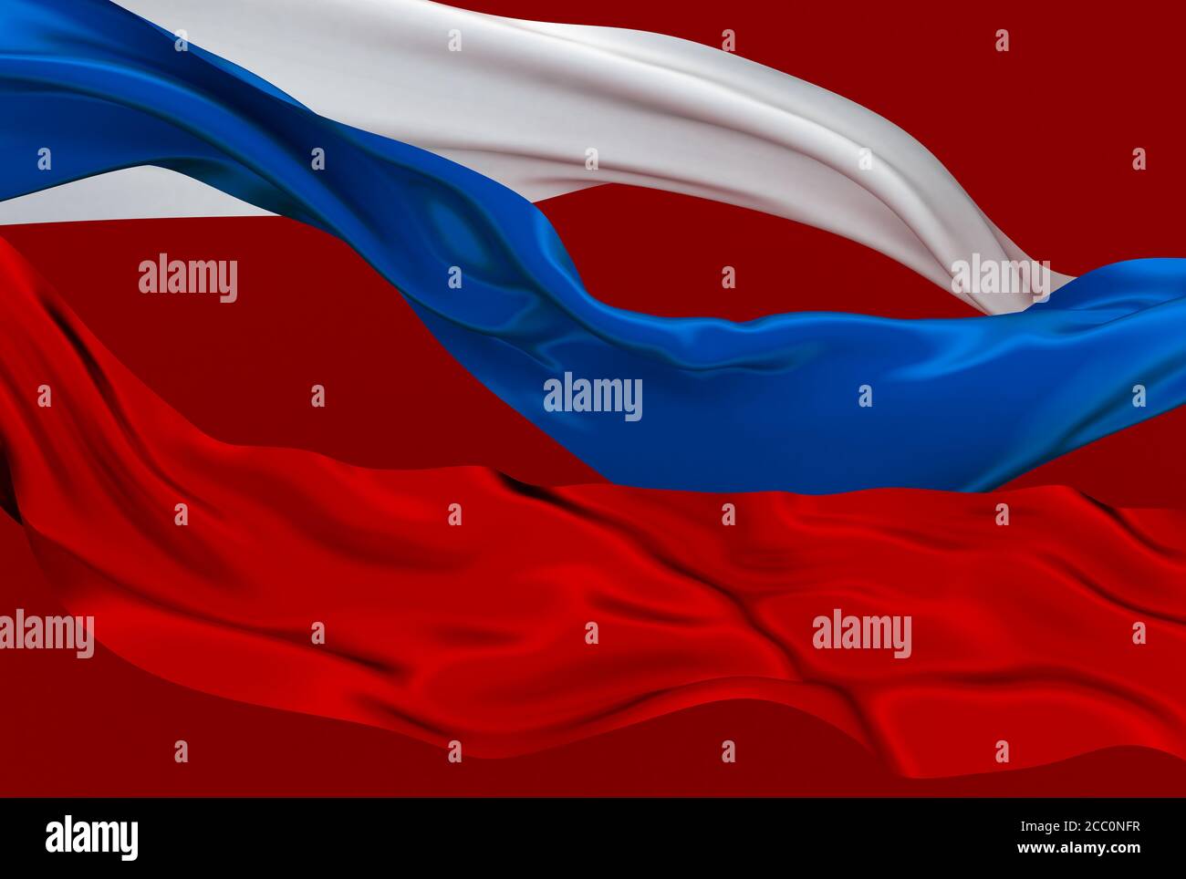 3d illustration of Russian tricolor Flag Ribbons Waving on red Stock ...