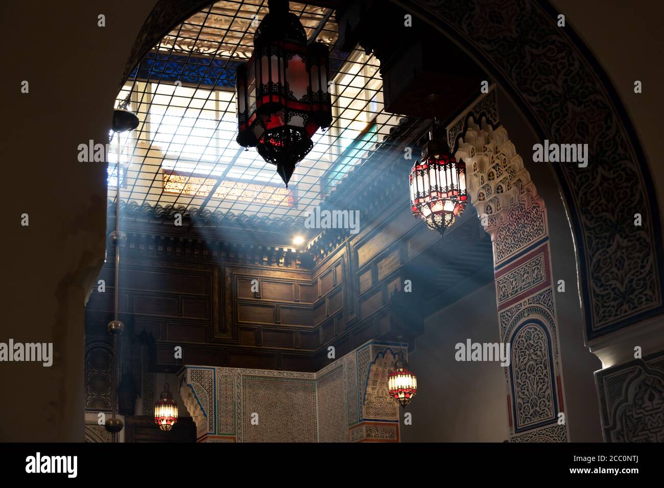 Marrakech Morocco 01/08/2020 riad in the medina with light streaming ...