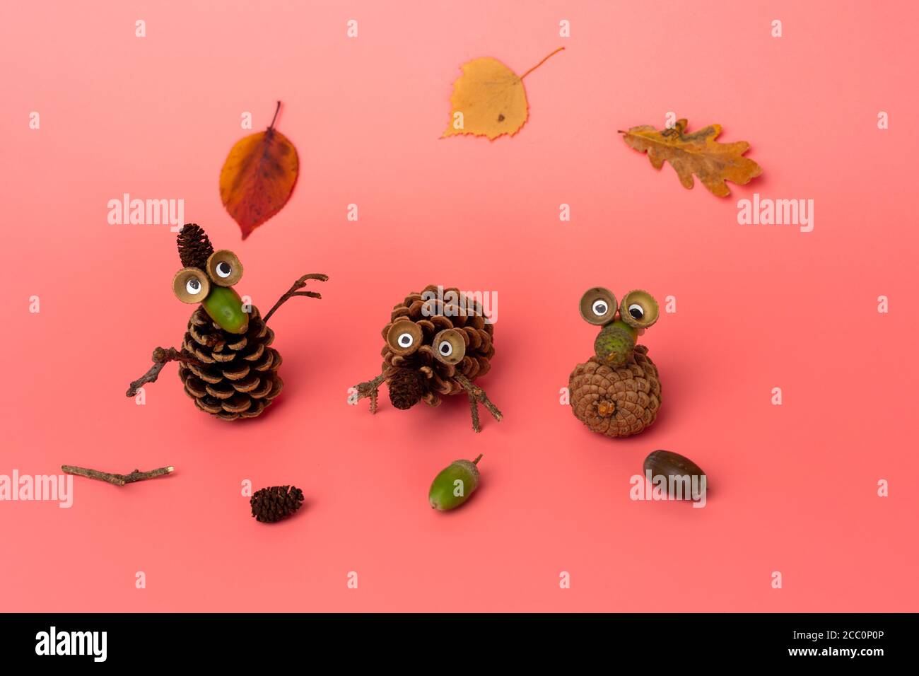 autumn craft for kids made of leaf and pine cone, activities for ...