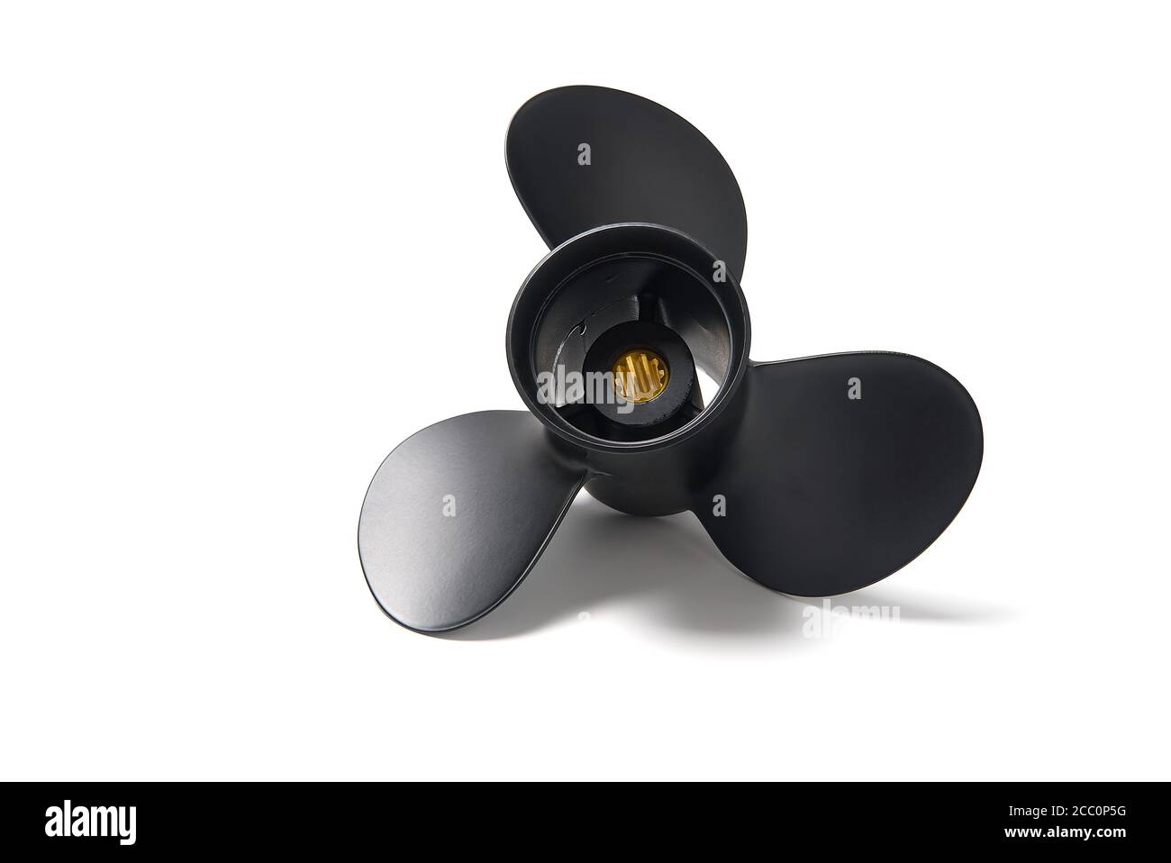 New black screw from a motor boat. three-bladed propeller. Isolated ...