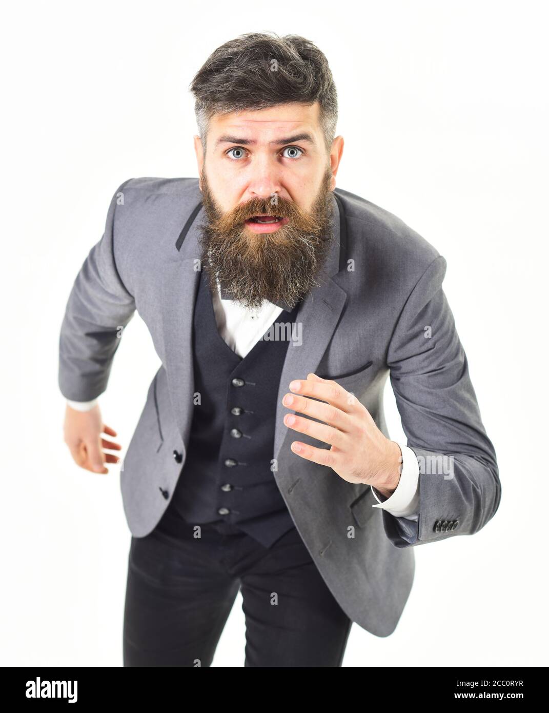 Closeup portrait, senior, scared, afraid, old man, citizen, employee ...