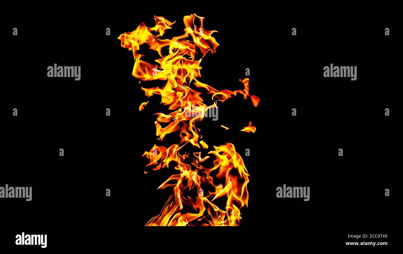 Fire flames on black background isolated. Burning gas or gasoline burns ...