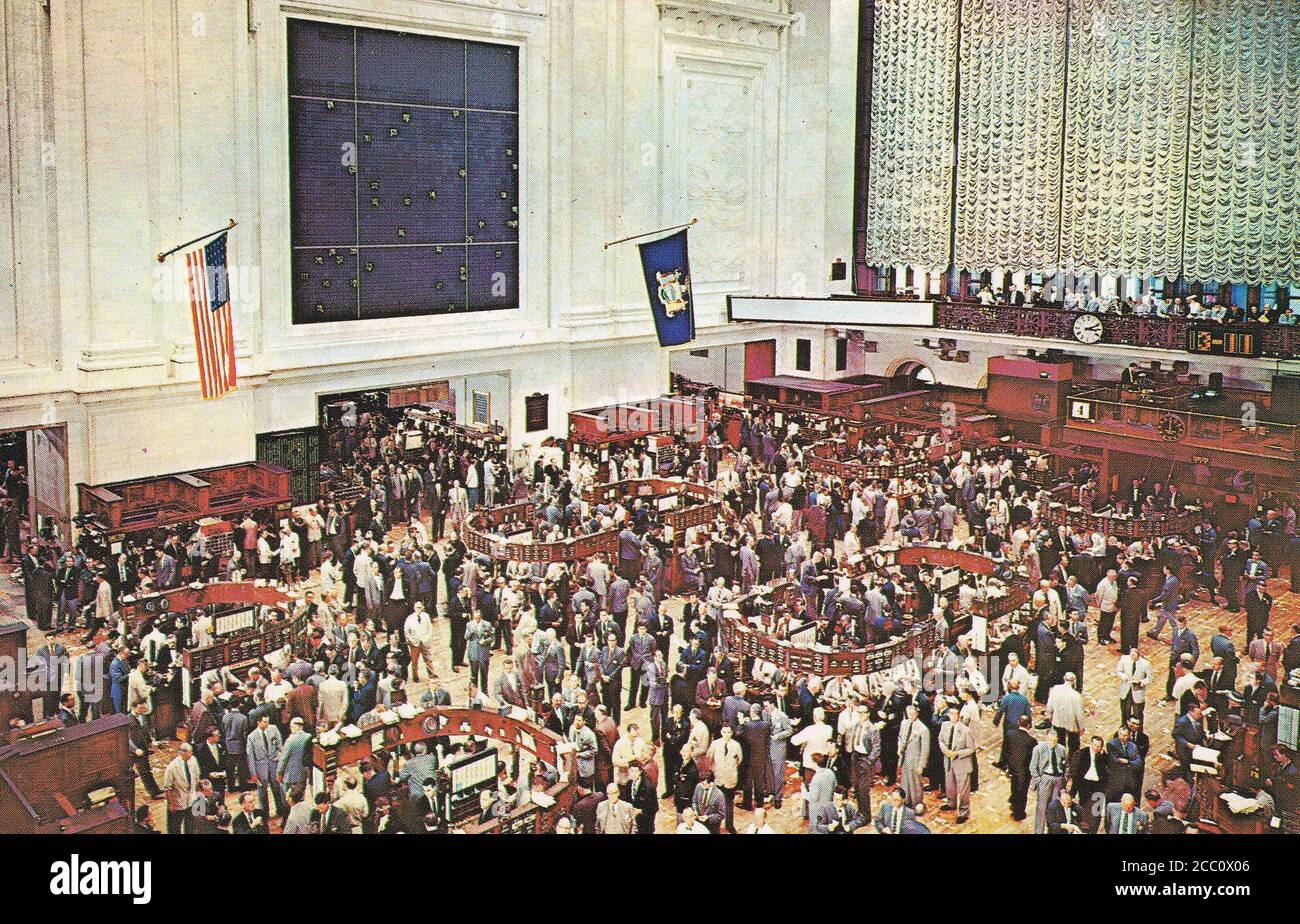Vintage colour postcard of the New York Stock Exchange 1960s Stock ...