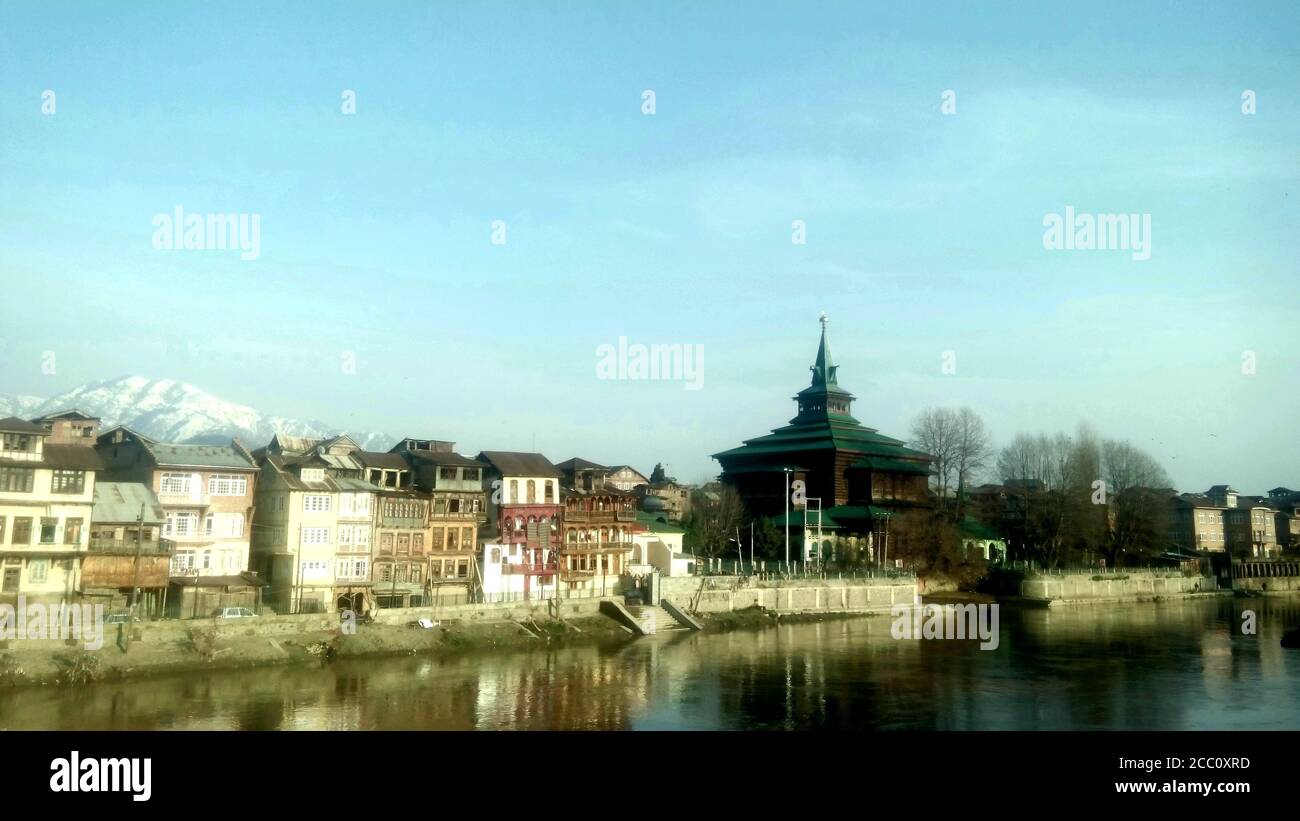 Shrine of a religious teacher a view of old srinagar city from makdoom ...