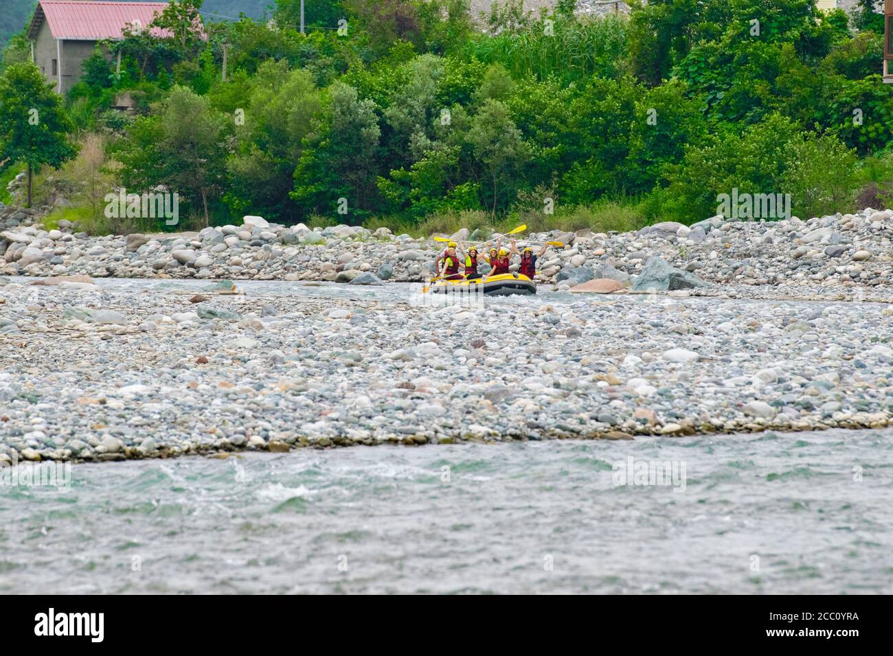 White water rafting on the rapids of river Fırtına on July 30, 2016 in ...