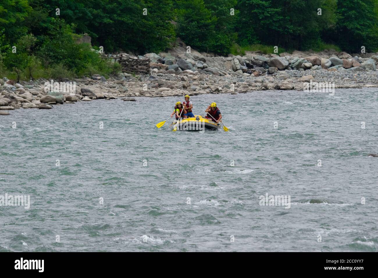 Rize, TURKEY - 2016: Rafting on a mountain river. Waves with spray and ...