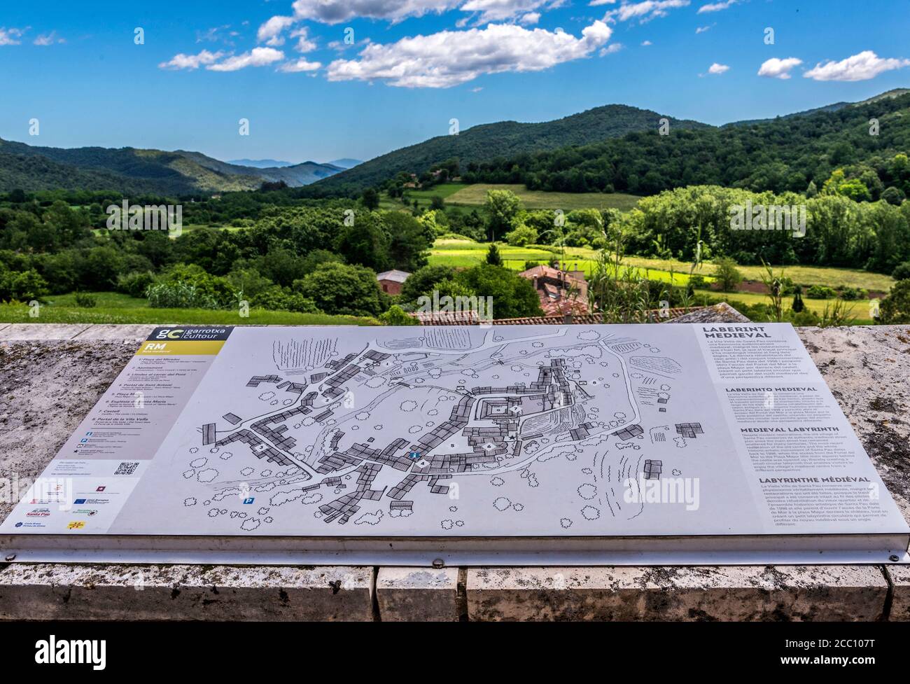 Spain, Catalonia, Pyrenees, Garrotxa Volcanic Zone Natural Park, map of ...