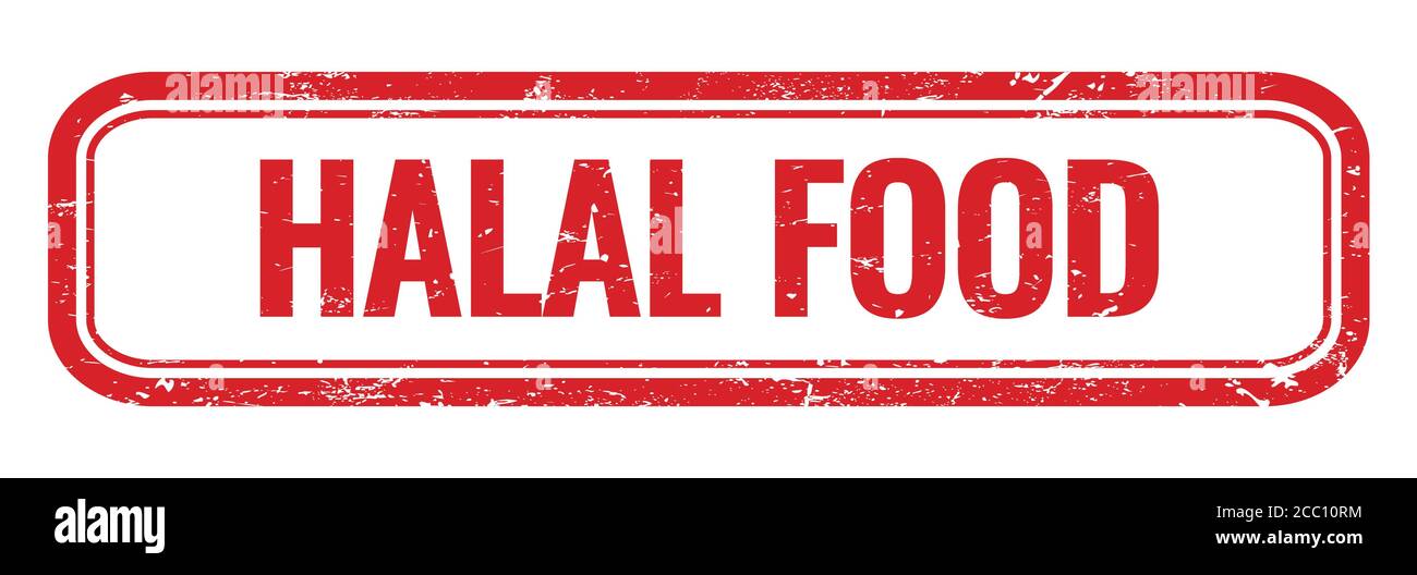 HALAL FOOD red grungy rectangle stamp sign Stock Photo - Alamy