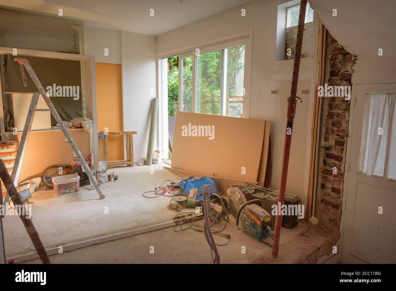 Renovation on progress in an old individual house in France Stock Photo ...