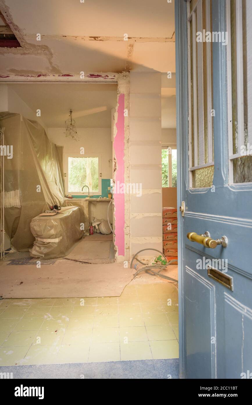 Renovation on progress in an old individual house in France Stock Photo ...