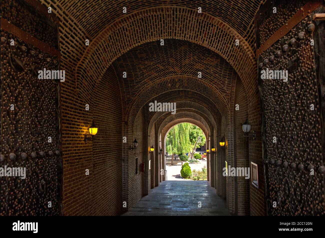 Entrance doors, Qazvin bazaar in an ancient caravanserai, Qazvin, Iran ...