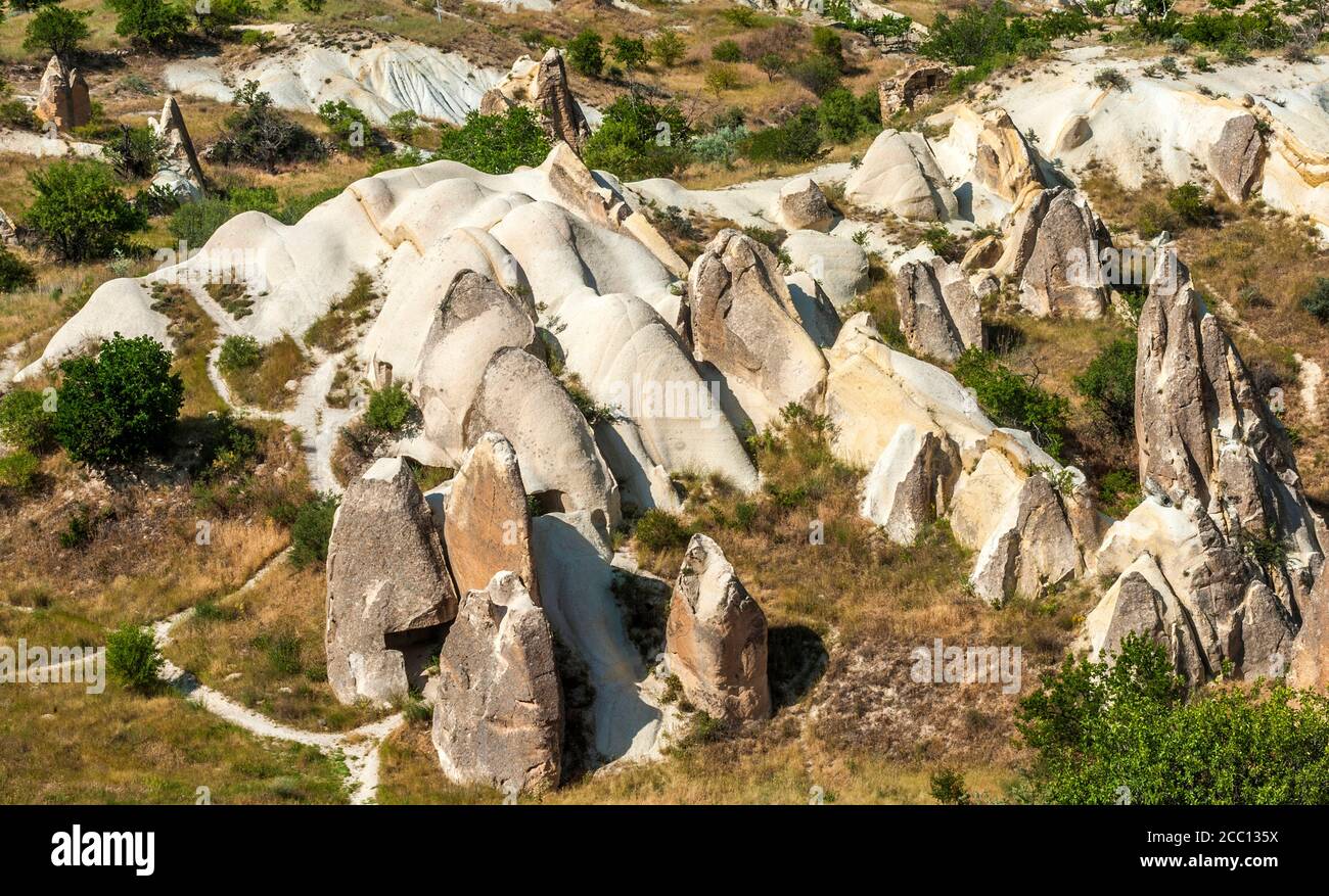 Turkey, Cappadocia, hoodoos in development in the Urgup valley Stock ...
