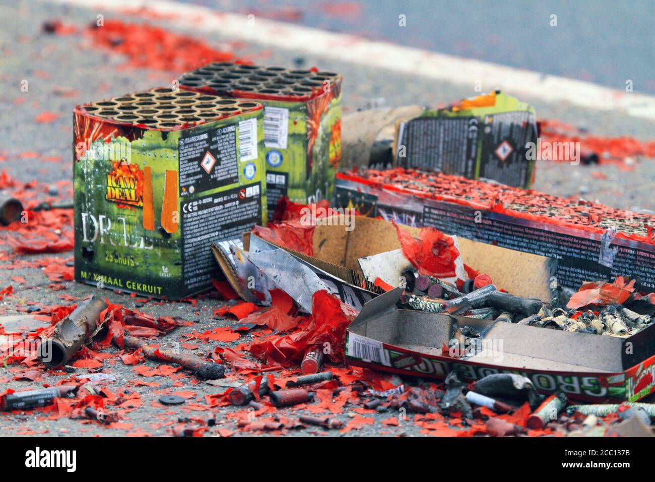 Firecrackers and fireworks the day after an eve Stock Photo - Alamy