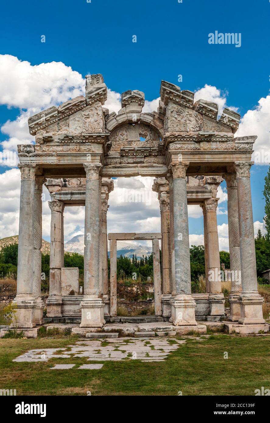 Turkey, Aphrodisias archeological Roman site, Tetrapylon (monumental gateway of the Temple of ...