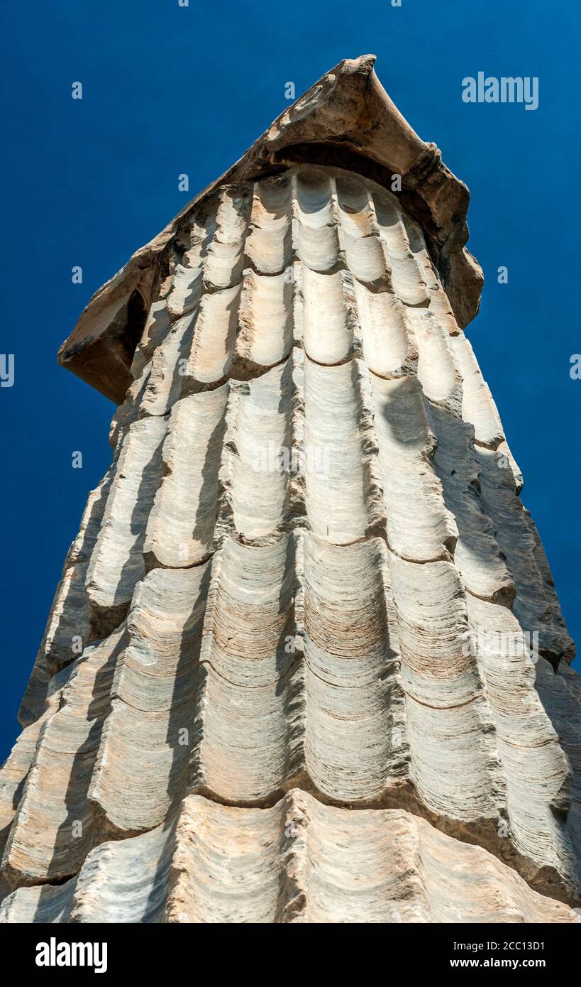 Turkey, Ionia, Priene Greek city, ruins of the temple of Athena (350 BC ...