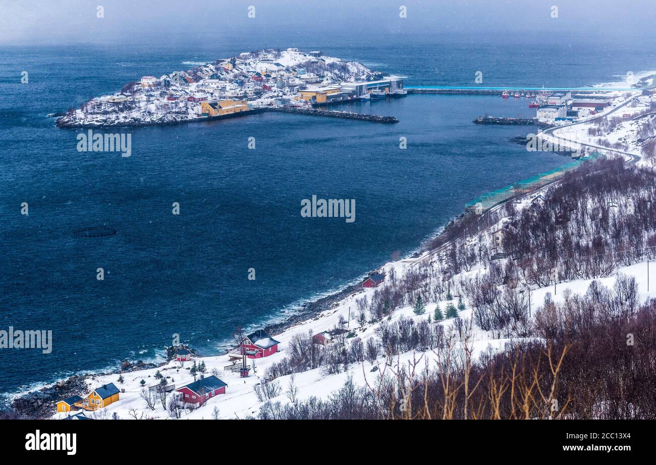 Norway, Tromso County, Senja Island, Fjordgard, Husoy cod port Stock ...