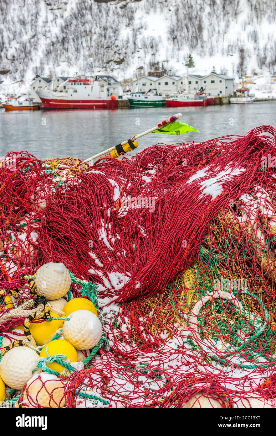 Norway, Tromso County, Senja Island, Fjordgard, Husoy cod port Stock ...