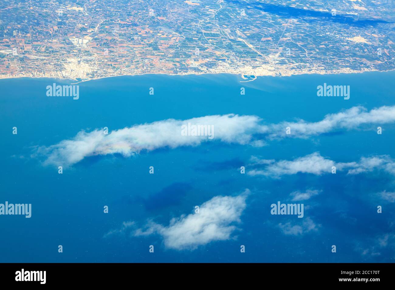 Flying Over the Balearic Sea . Aerial view of Spanish Coast Stock Photo ...