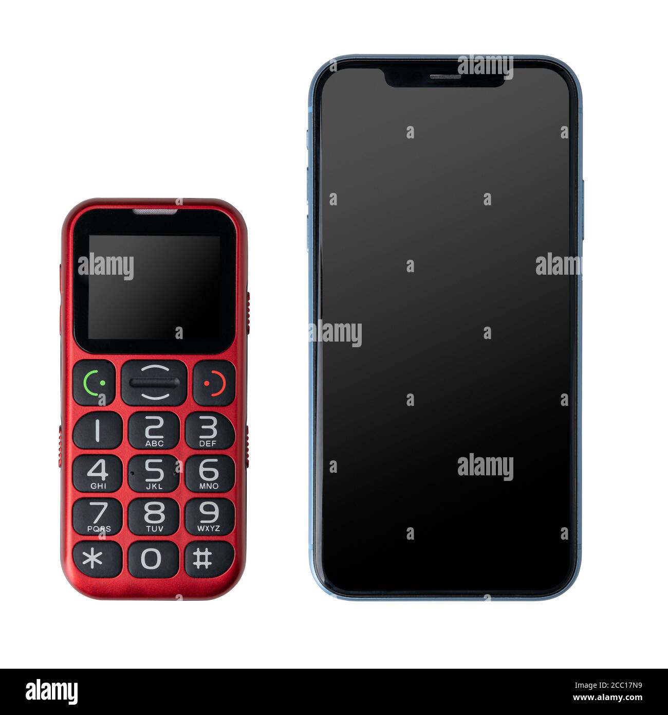 Phone evolution - cellphone and newest generation smartphone. Isolated ...