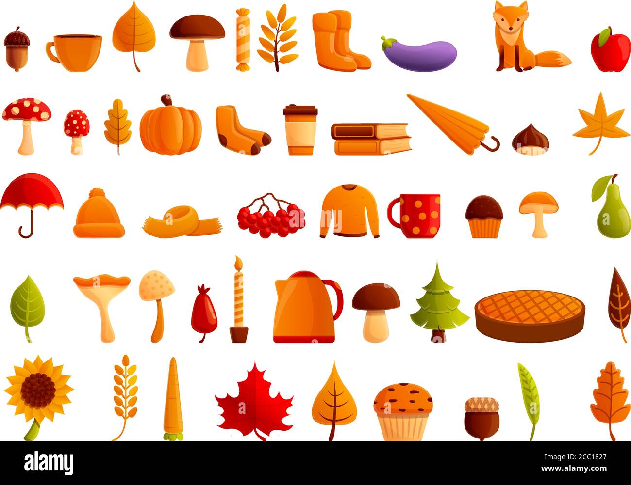 Autumn party icons set. Cartoon set of autumn party vector icons for ...