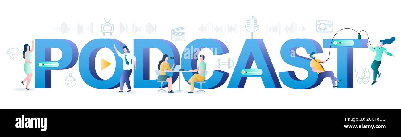 Radio podcast typography banner template, vector illustration Stock ...