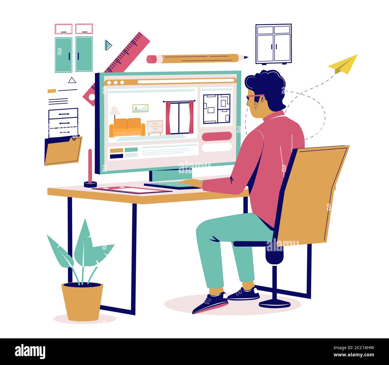 Interior designer services, vector flat isometric illustration Stock ...