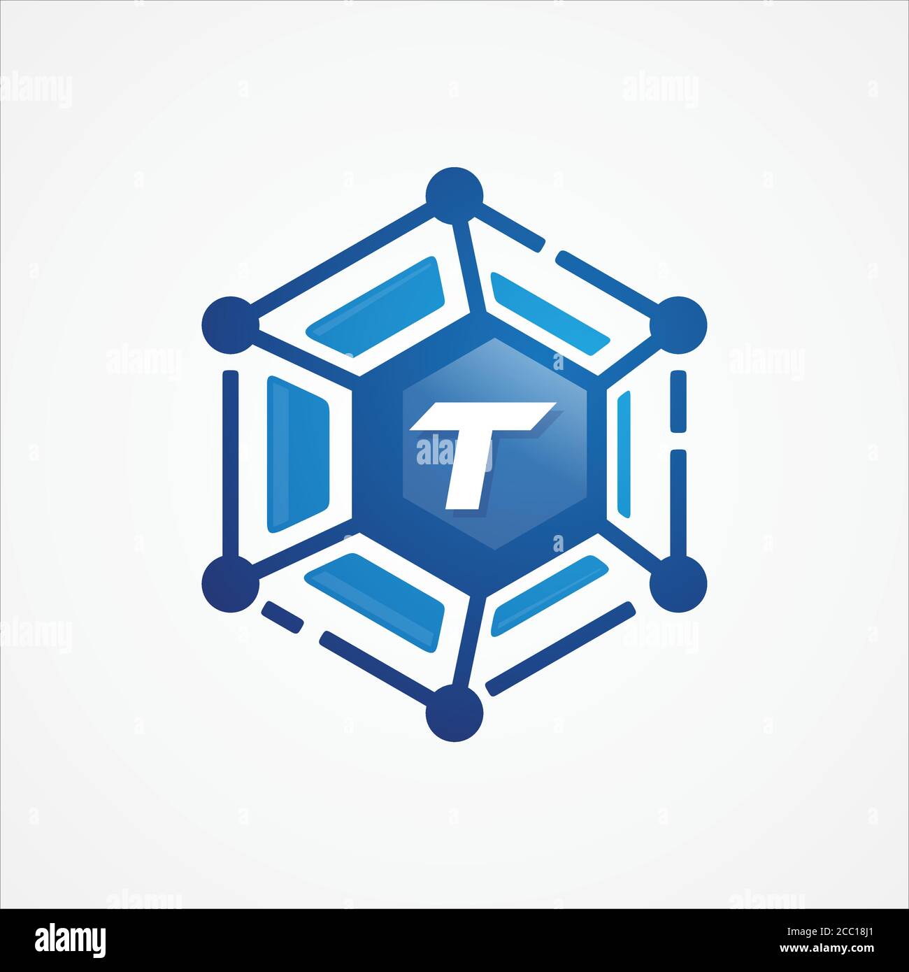 Technology design vector orbit shape hexagon with letter T symbol ...