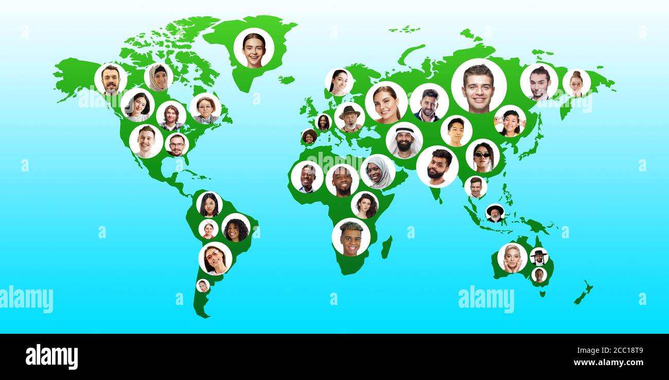 World map background people portraits hi-res stock photography and ...