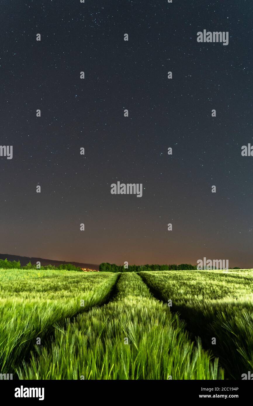 Ulm Eselsberg district night landscape view with stars over a green ...