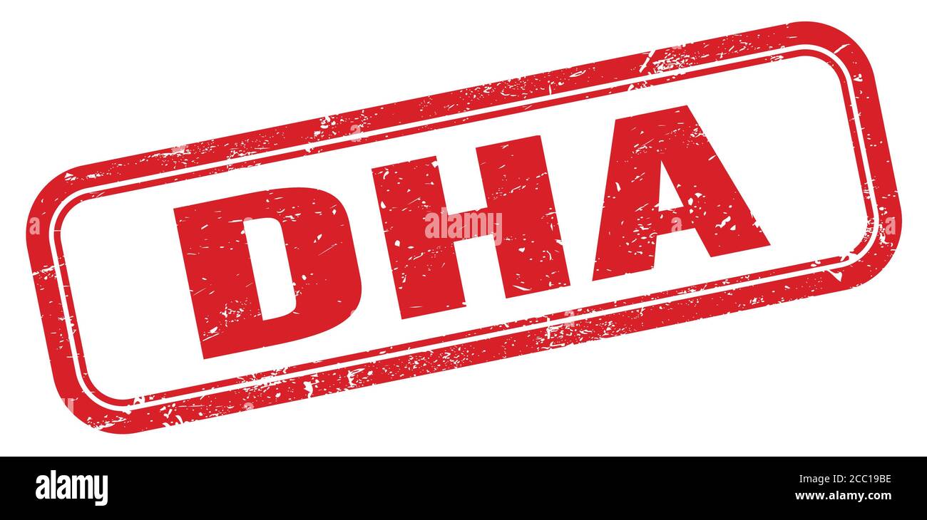 DHA red grungy rectangle stamp sign Stock Photo - Alamy