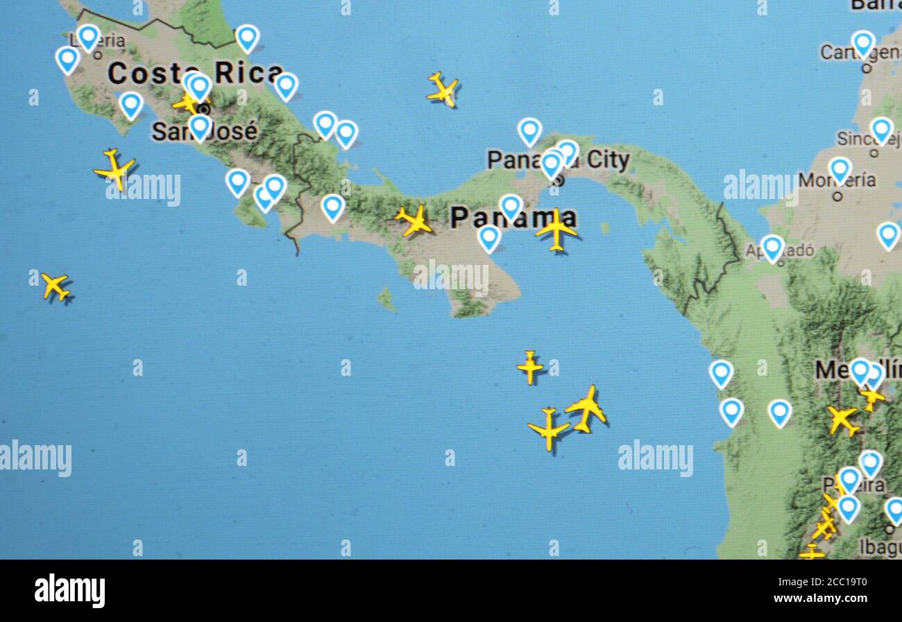 air traffic over Panama and Costa Rica (15 august 2020, UTC 15.36) ,on ...