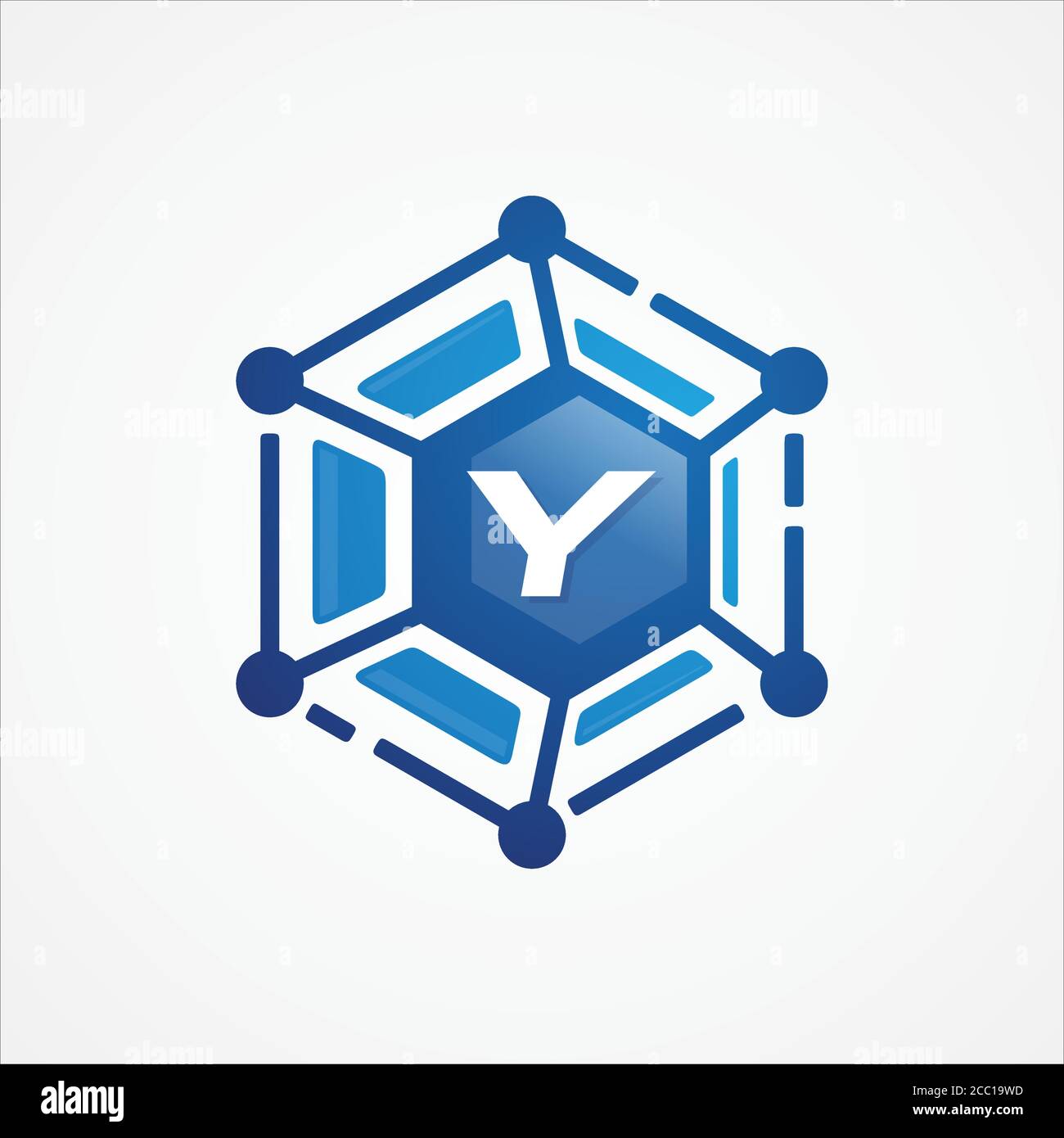 Technology design vector orbit shape hexagon with letter Y symbol ...