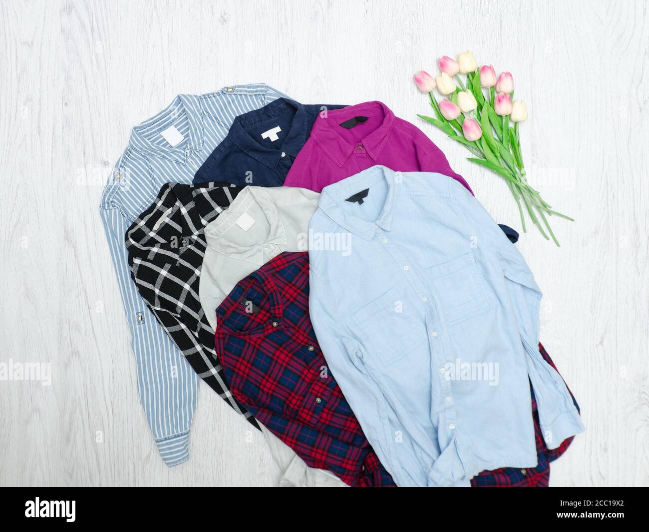 Five colorful shirts, assortment. Fashion Concept Stock Photo - Alamy